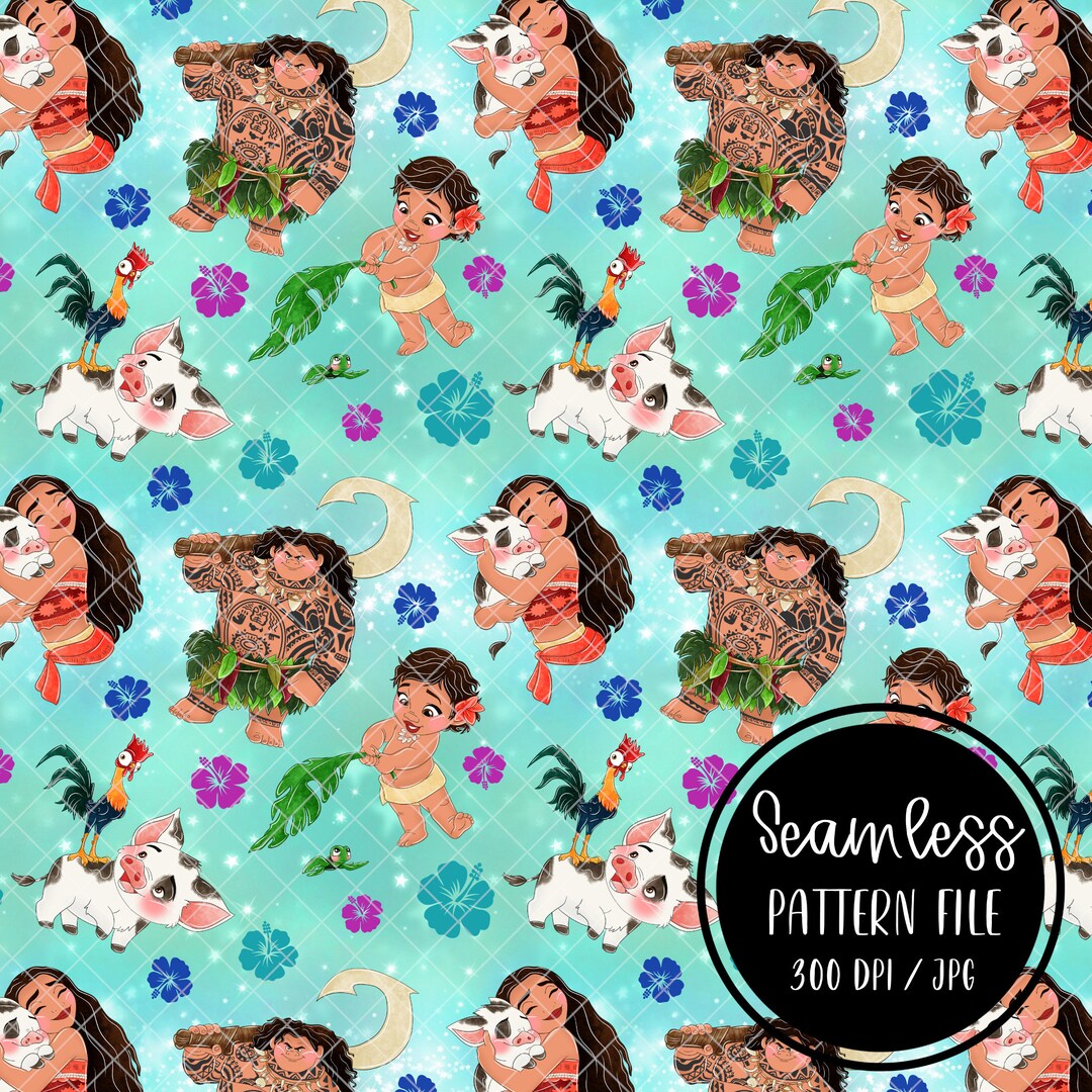 Princess Moana Seamless Pattern, Digital Paper Background Download Free ...