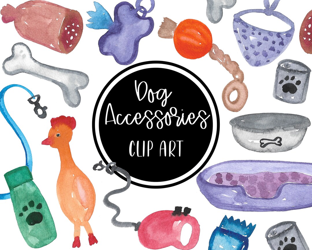Dog Accessories Clip Art Watercolor Handpainted Digital Clipart Leash ...