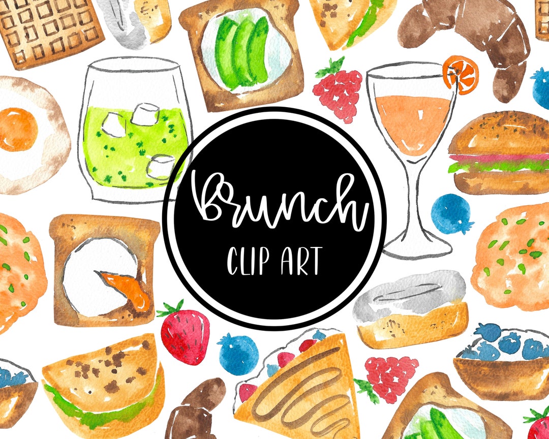 Brunch Watercolor Handpainted Digital Clip Art Clipart Food Sandwich ...