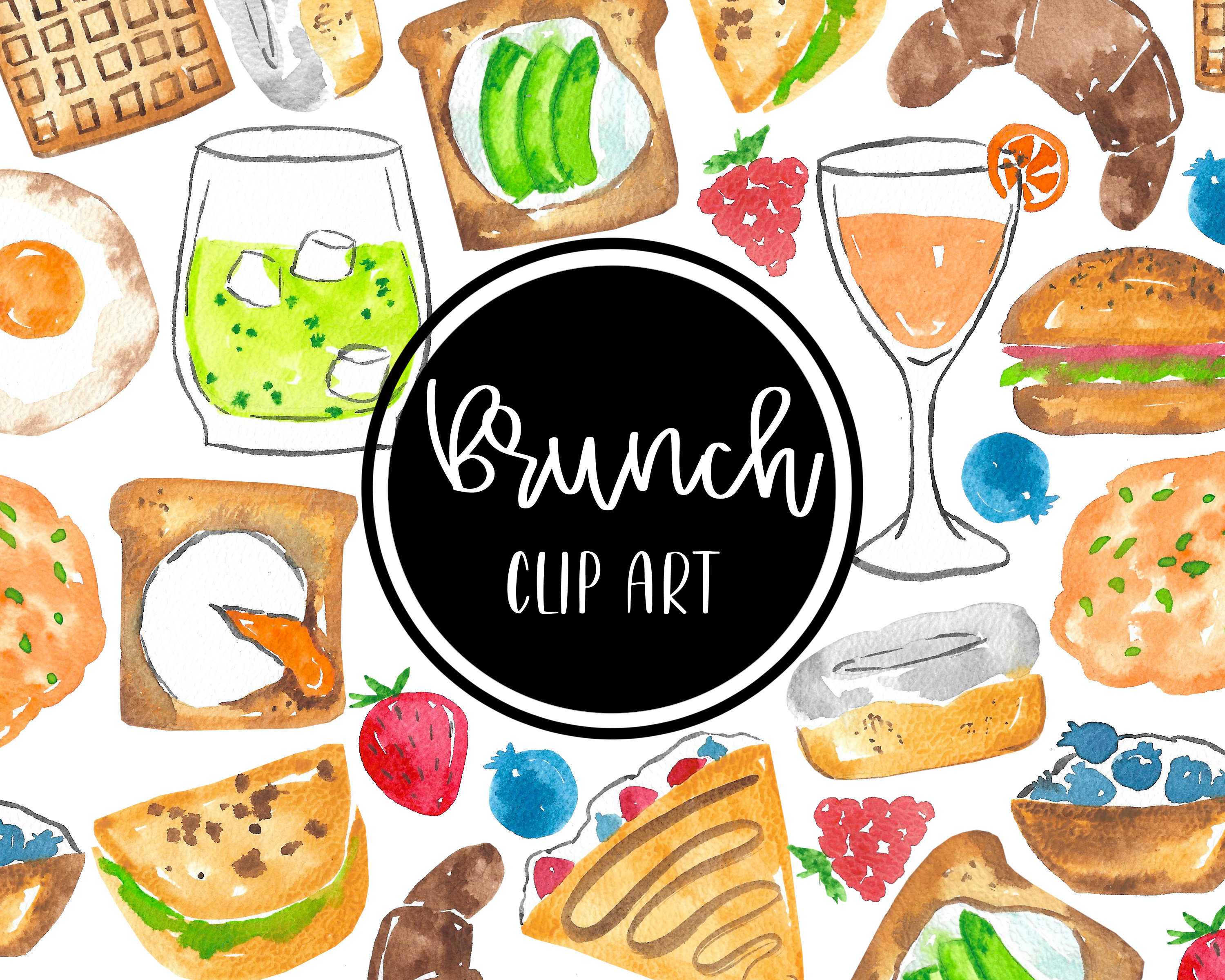 Brunch Watercolor Handpainted Digital Clip Art Clipart Food Sandwich ...