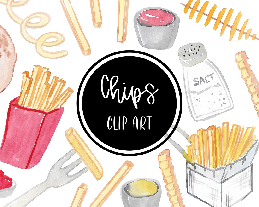 French Fries Watercolor Handpainted Digital Clip Art Clipart Chips Fast ...