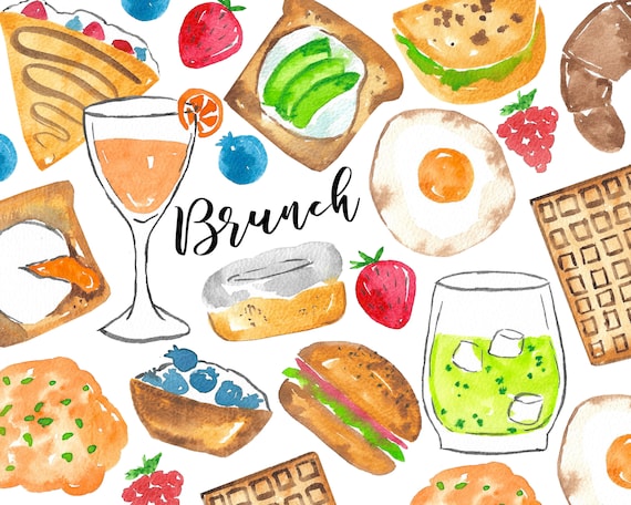 Brunch Watercolor Handpainted Digital Clipart Food Sandwich - Etsy