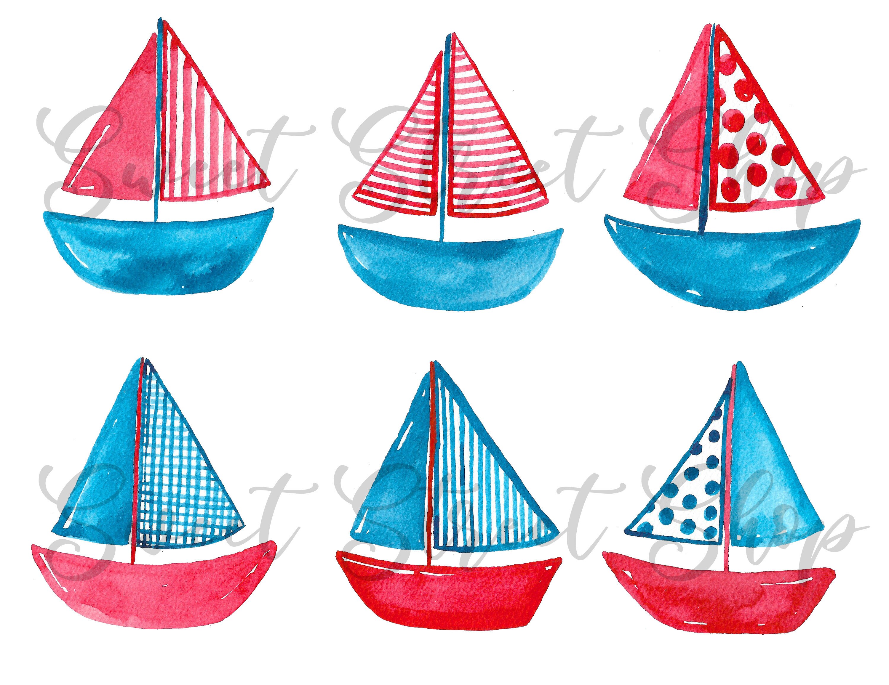 Sailboats Clip Art Watercolor Handpainted Digital Clipart - Etsy