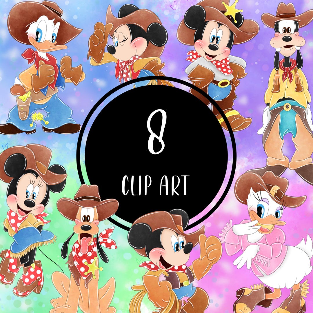 Set of Mickey and Minnie Mouse Cowboy Clipart, PNG Clip Art, Cartoon ...