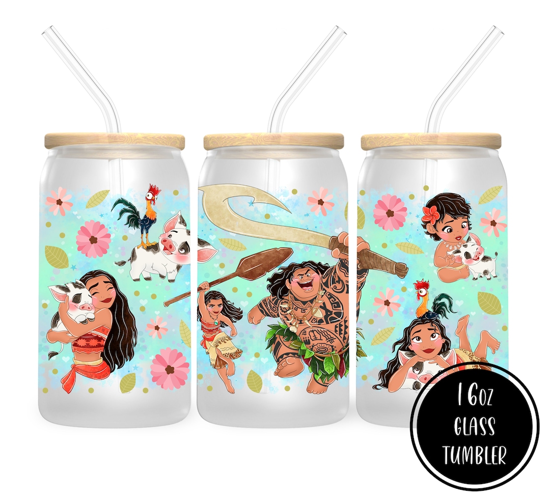 Princess Moana Maui Heihei Cup PNG File DIGITAL DOWNLOAD 16oz Glass ...