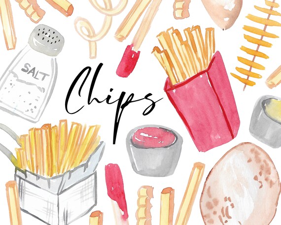 French Fries Watercolor Handpainted Digital Clipart Chips Fast - Etsy