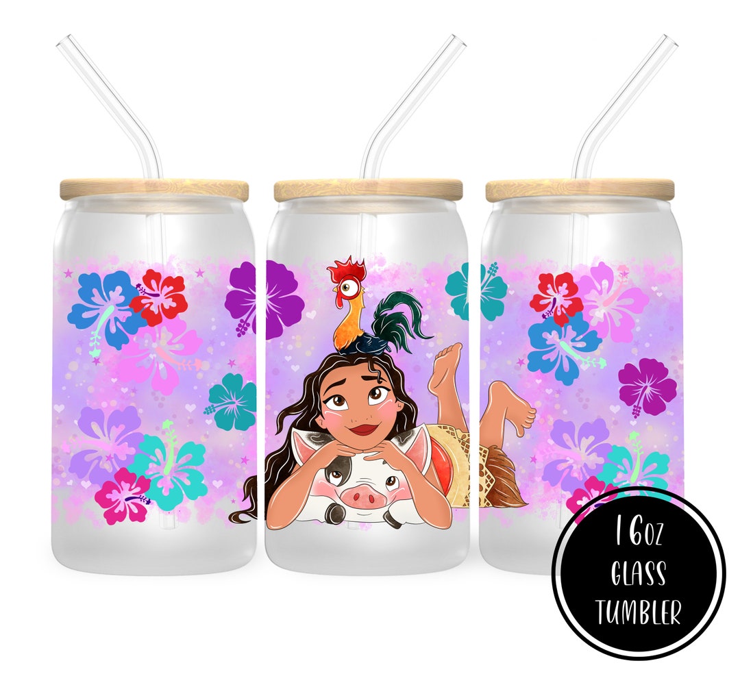 Princess Moana Heihei Cup PNG File DIGITAL DOWNLOAD 16oz Glass Tumbler ...