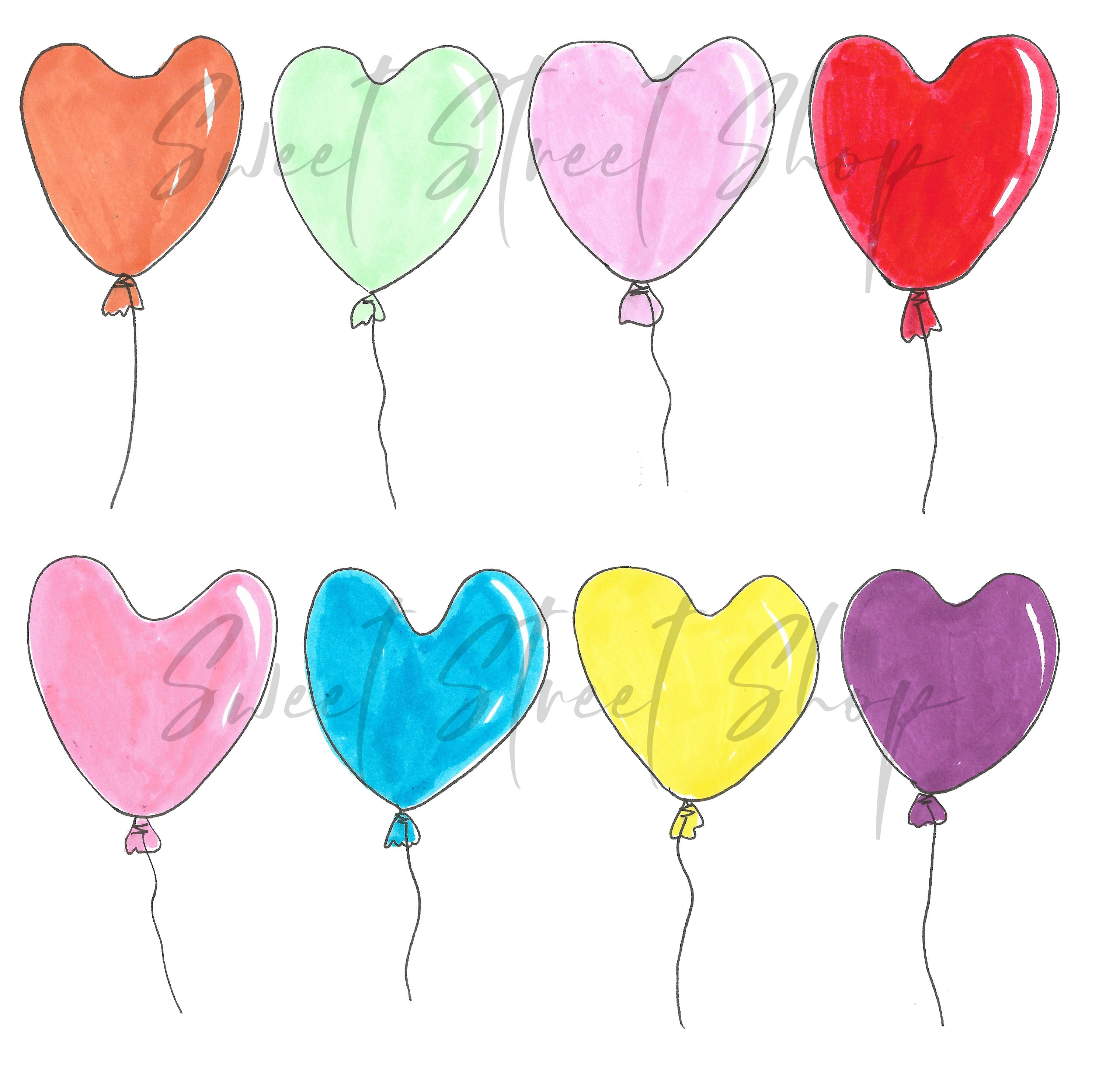 Heart Balloon Clip Art Watercolor Handpainted Digital Clipart Valentine ...