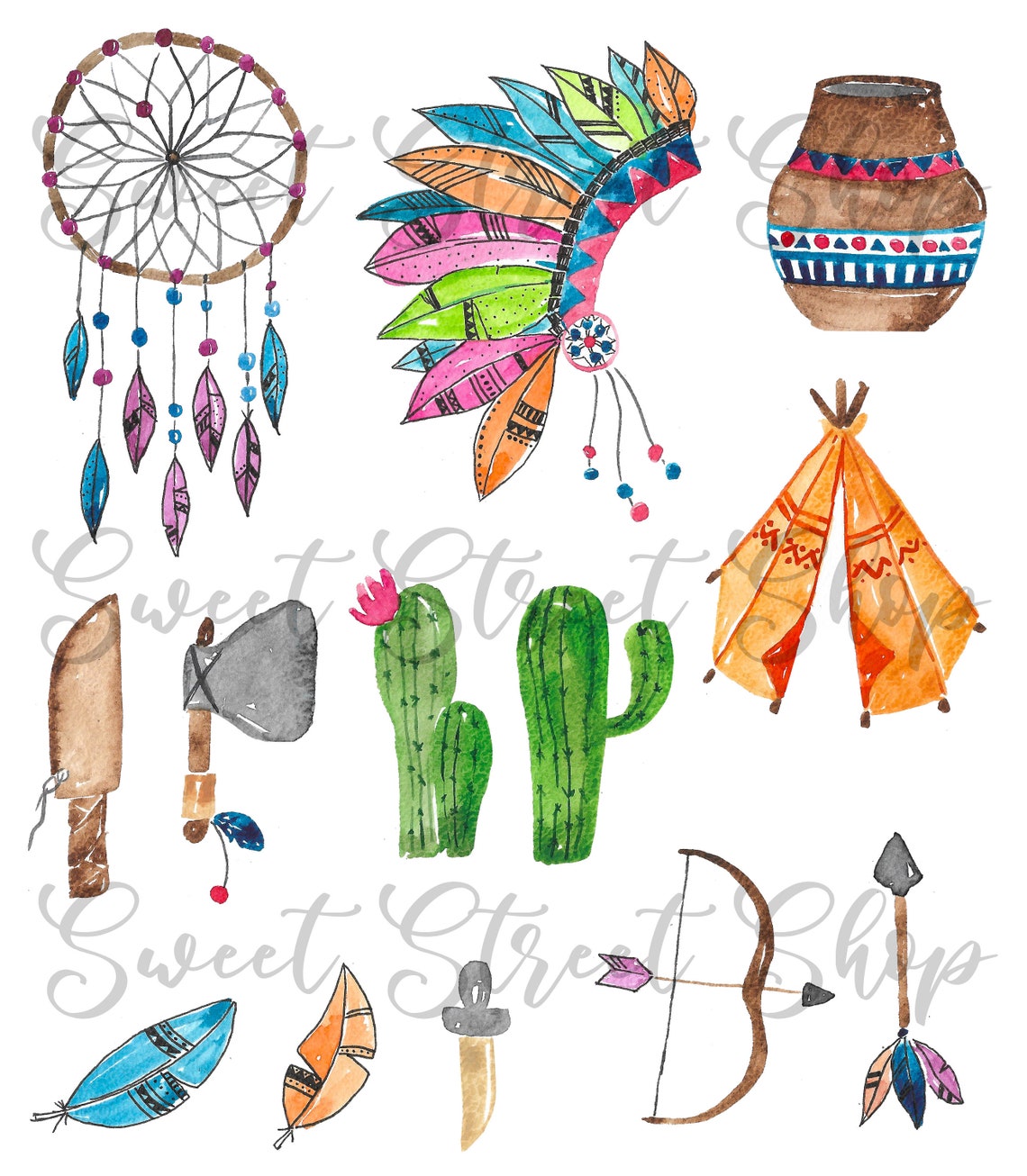 Native Clip Art Watercolor Digital Clipart Dream Catcher - Etsy