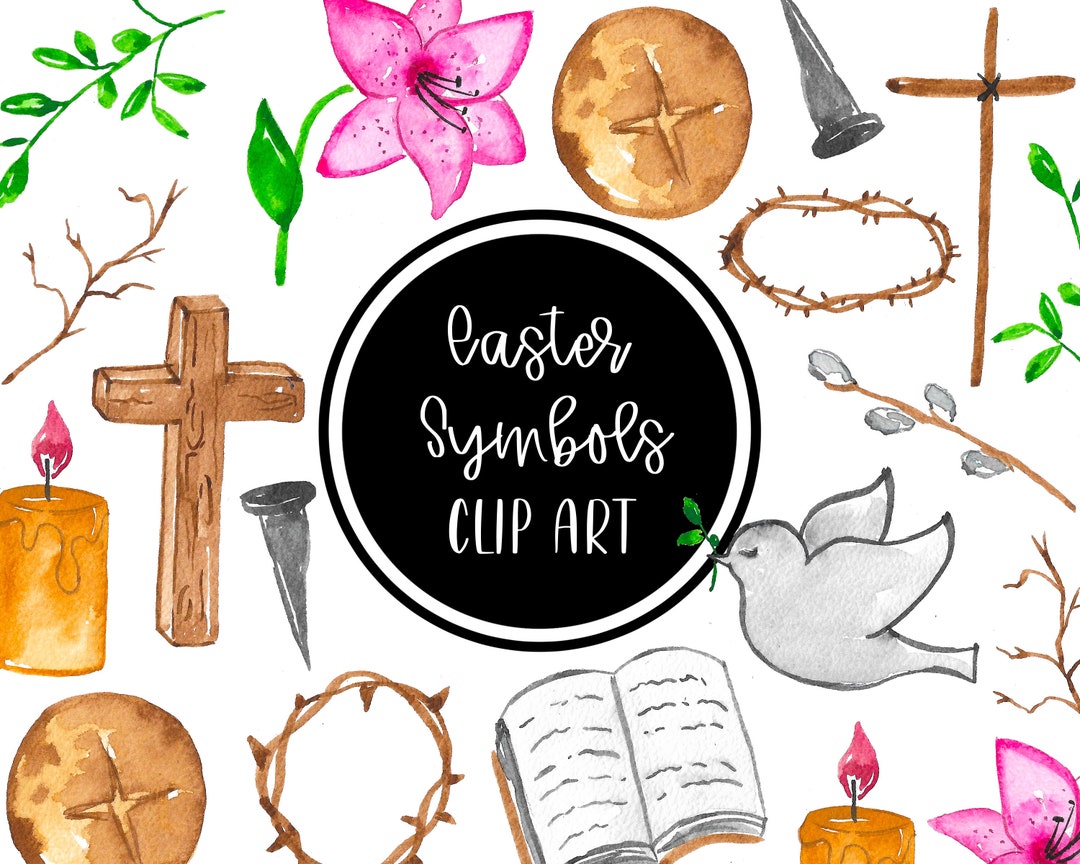 Easter Symbols Clip Art Watercolor Digital Christ Clipart Hollyday ...