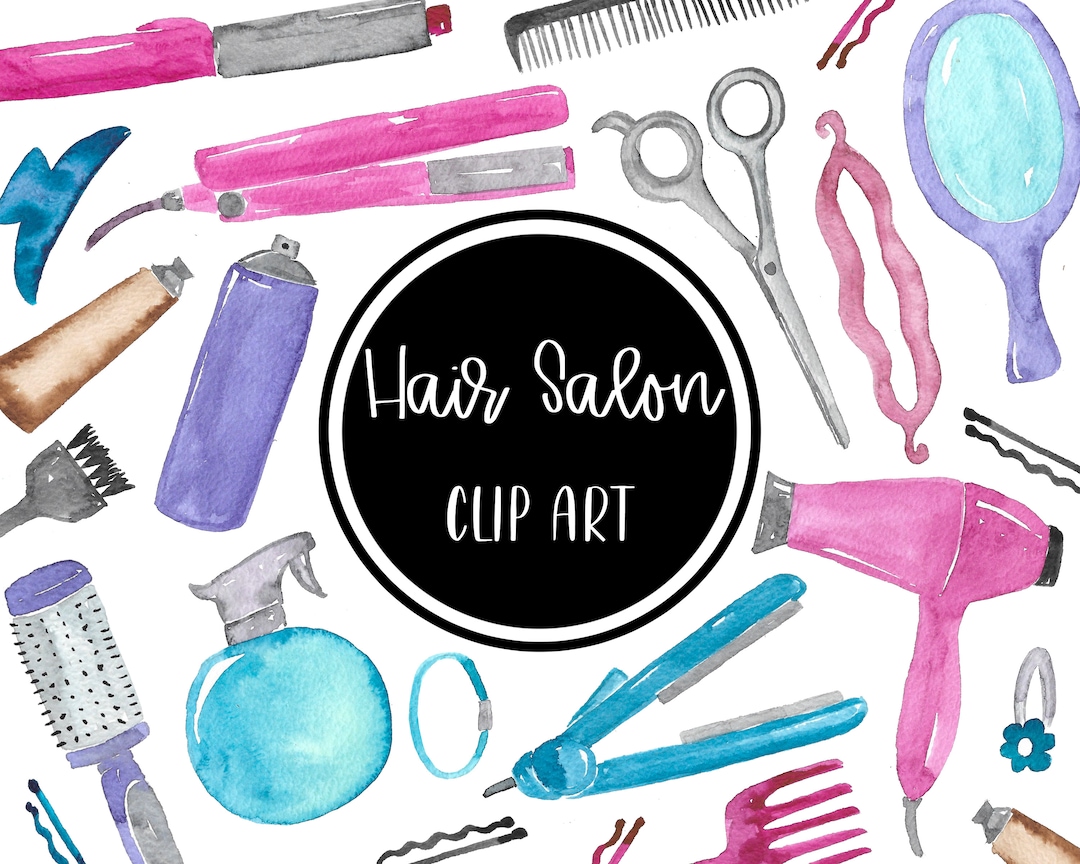 Hair Salon Clip Art Watercolor Handpainted Digital Clipart Fashion ...