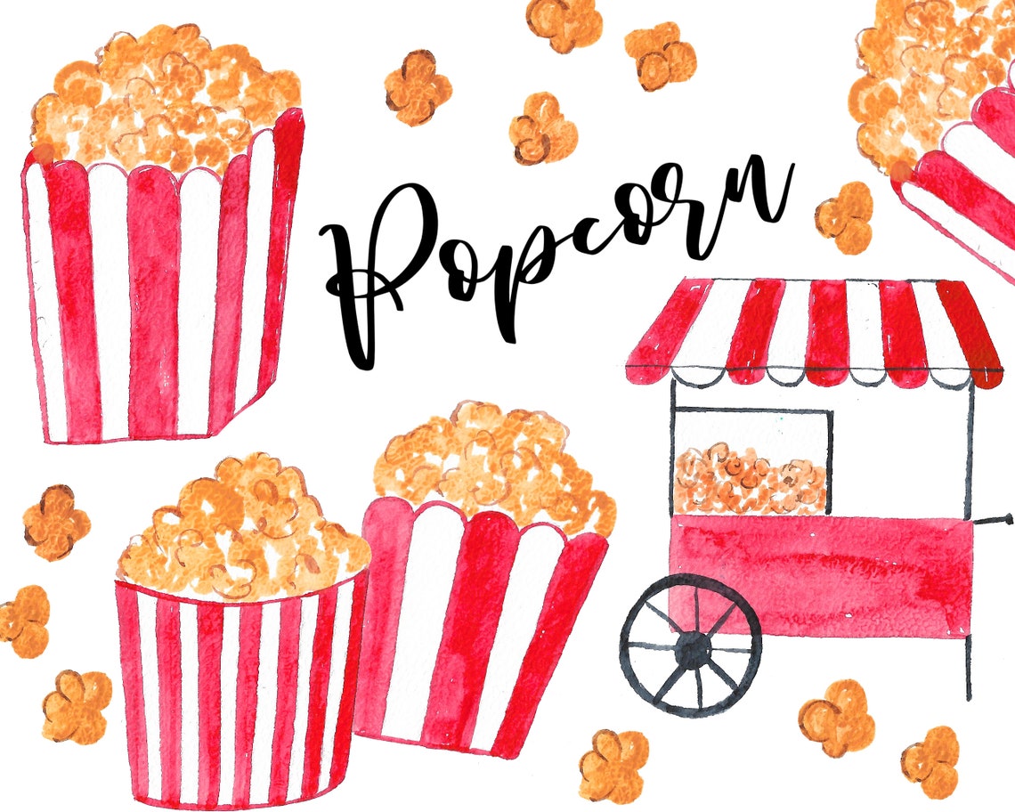 Popcorn Watercolor Handpainted Digital Clipart Food Carnival - Etsy