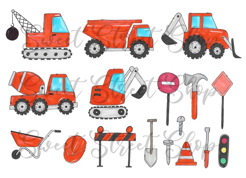 Construction Cars Clipart Watercolor Handpainted Digital - Etsy