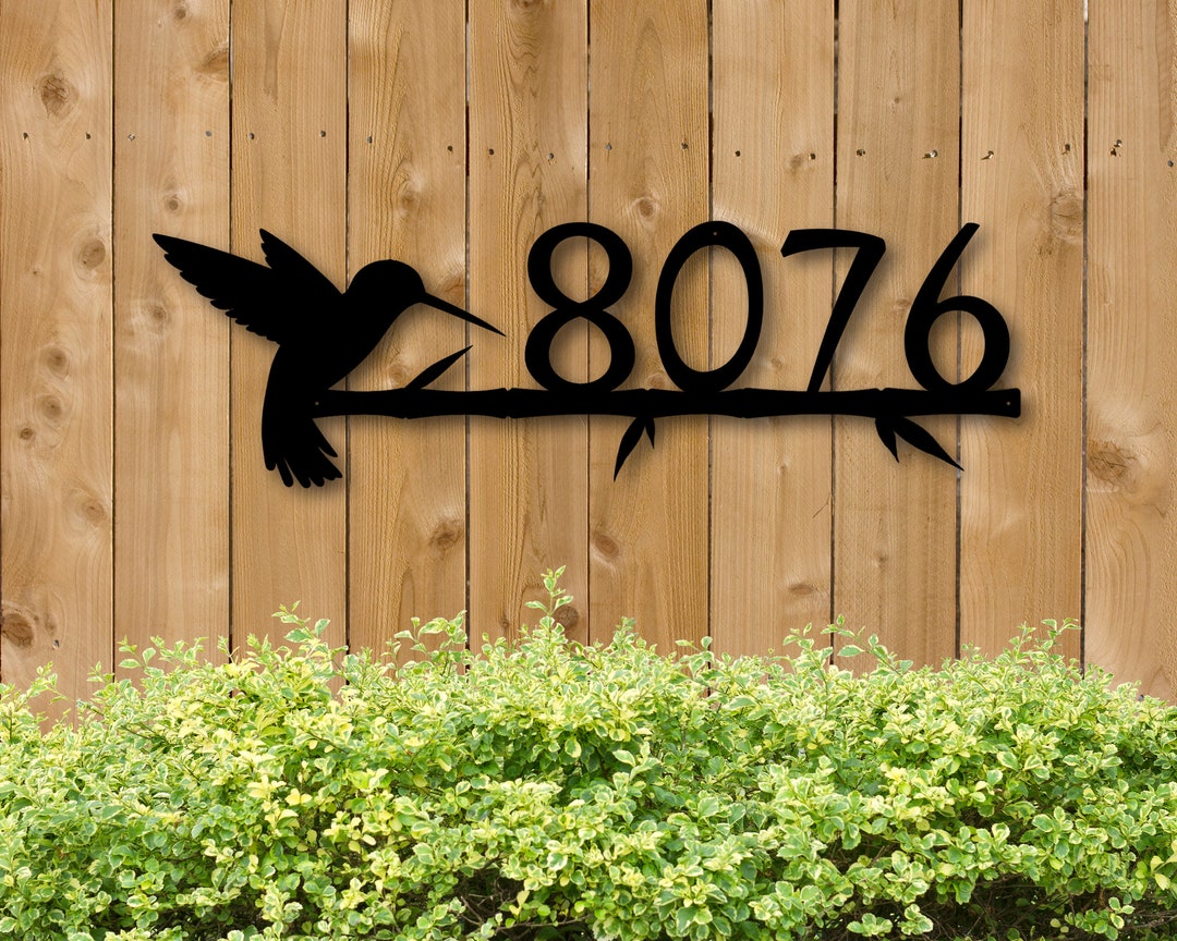 Hummingbird Address Sign, Metal Bamboo Sign, Bird and Bamboo Address ...