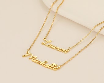 Layered Double Name Necklace Custom 2 Nameplate Layer - Etsy
