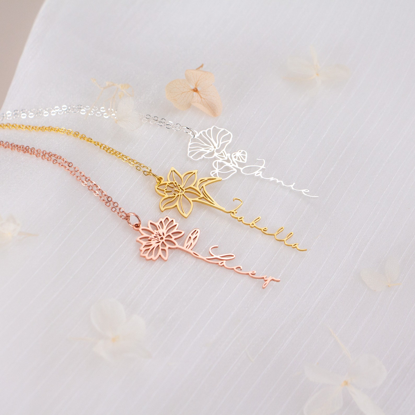 Flower Name Necklace Personalized Birth Flower Necklace 925 - Etsy