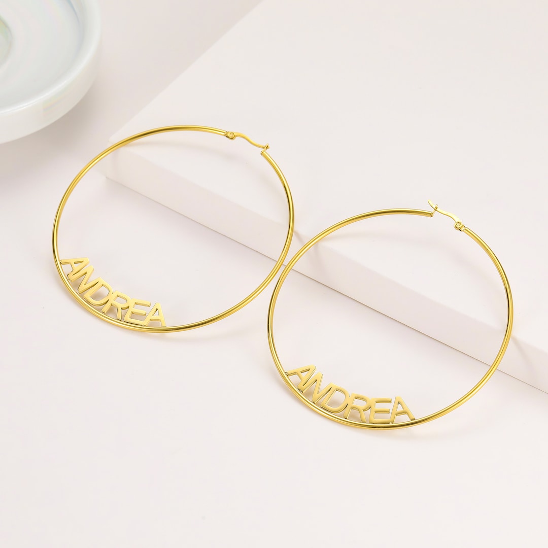 Personalized Name Hoop Earrings in Gold / Rose Gold / Silver Custom ...