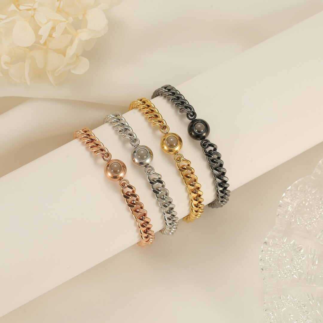 Projection Photo Cuban Chain Bracelet, Minimalist Simple Coueples ...