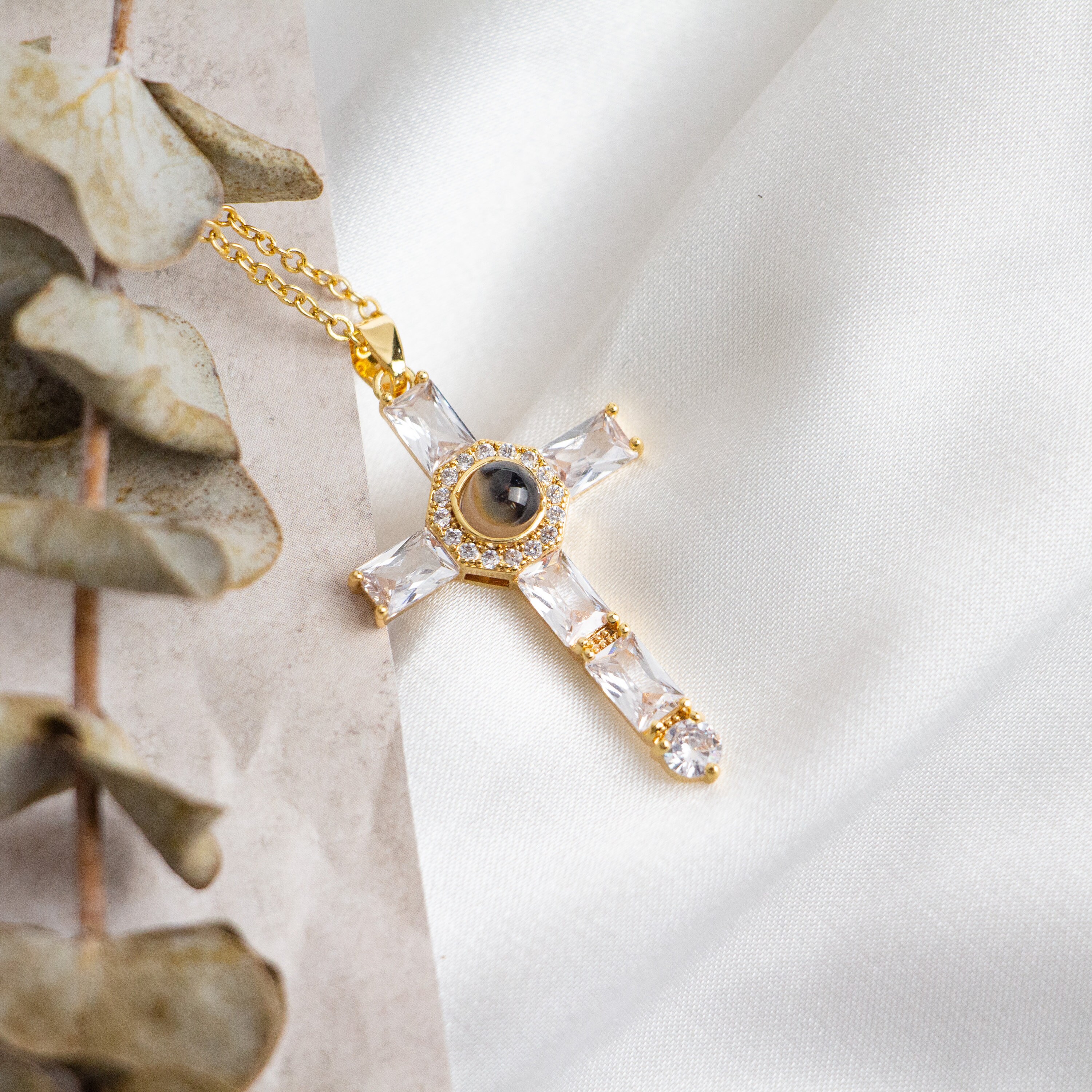 Cross Projection Necklace in Gold / Silver / Rose Gold, Personalized ...