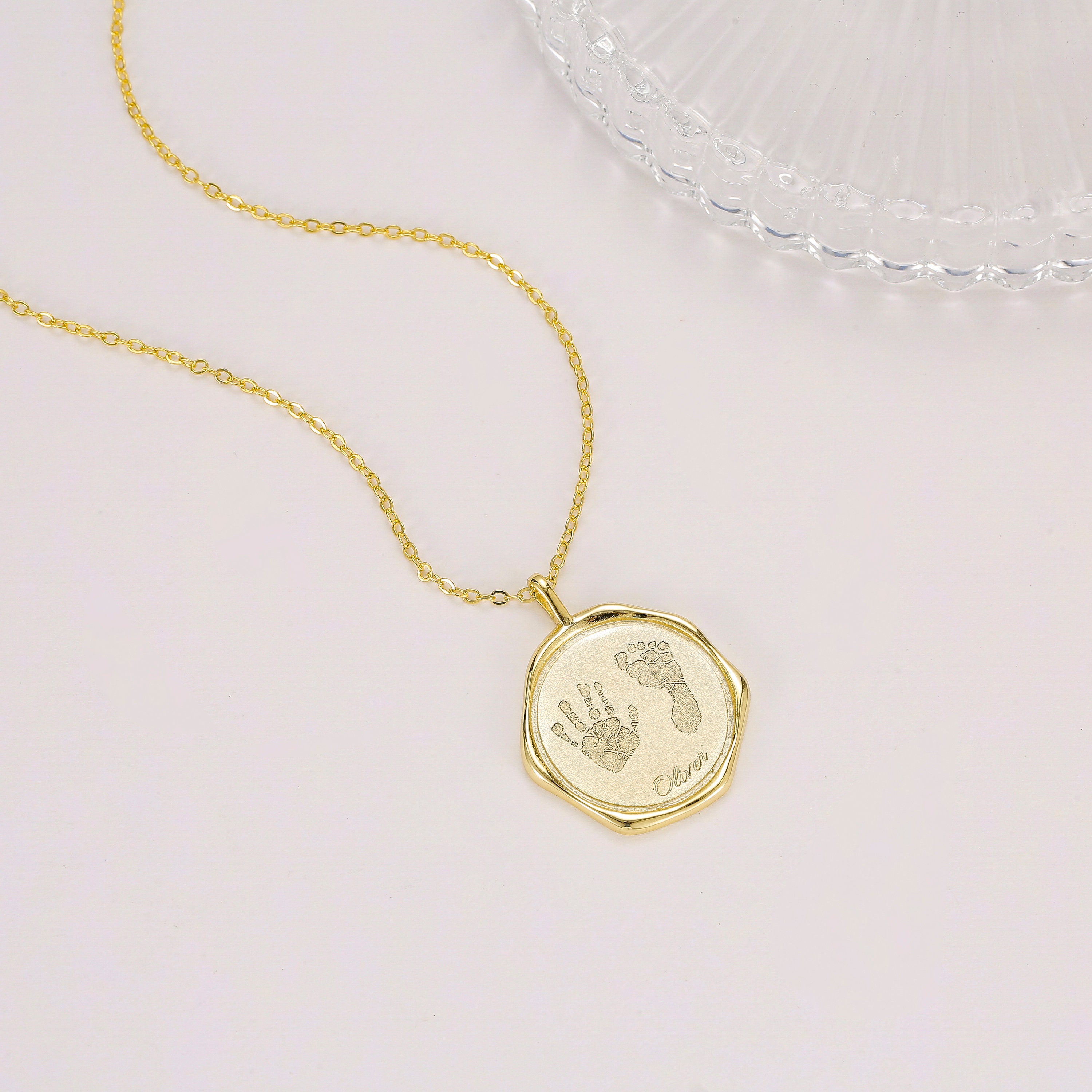 Actual Hand Print Footprint Print Necklace, Personalized Baby Handprint ...
