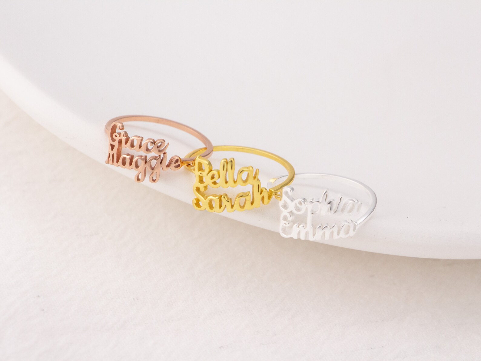 Custom Name Ring Personalised Couple Ring in 18K Gold / Silver / Rose ...