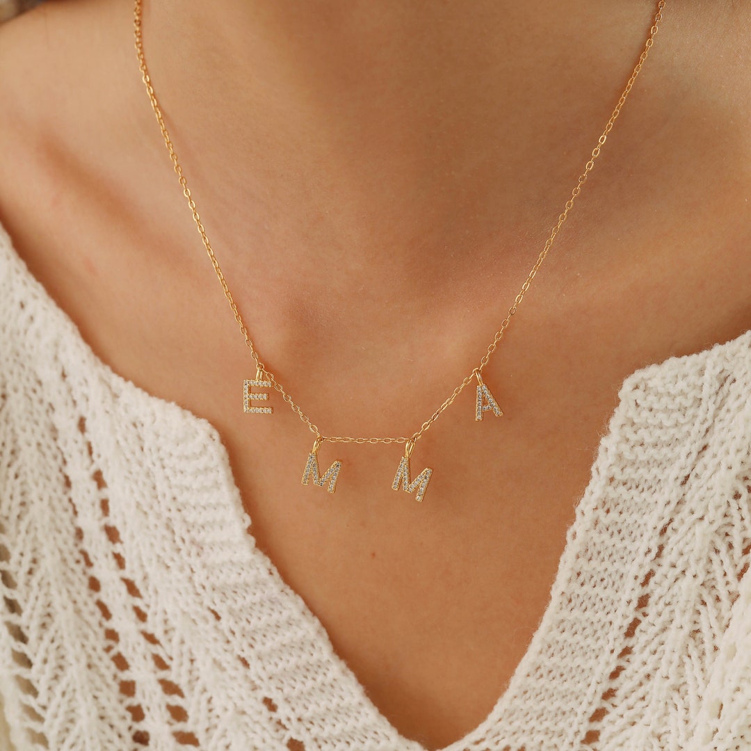 Dangle Letters Name Necklace | Personalized Letter Initial Necklace ...