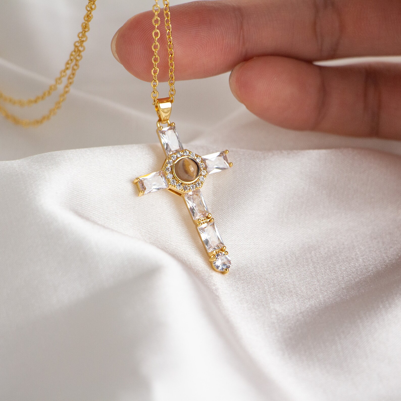 Cross Projection Necklace in Gold / Silver / Rose Gold, Personalized ...