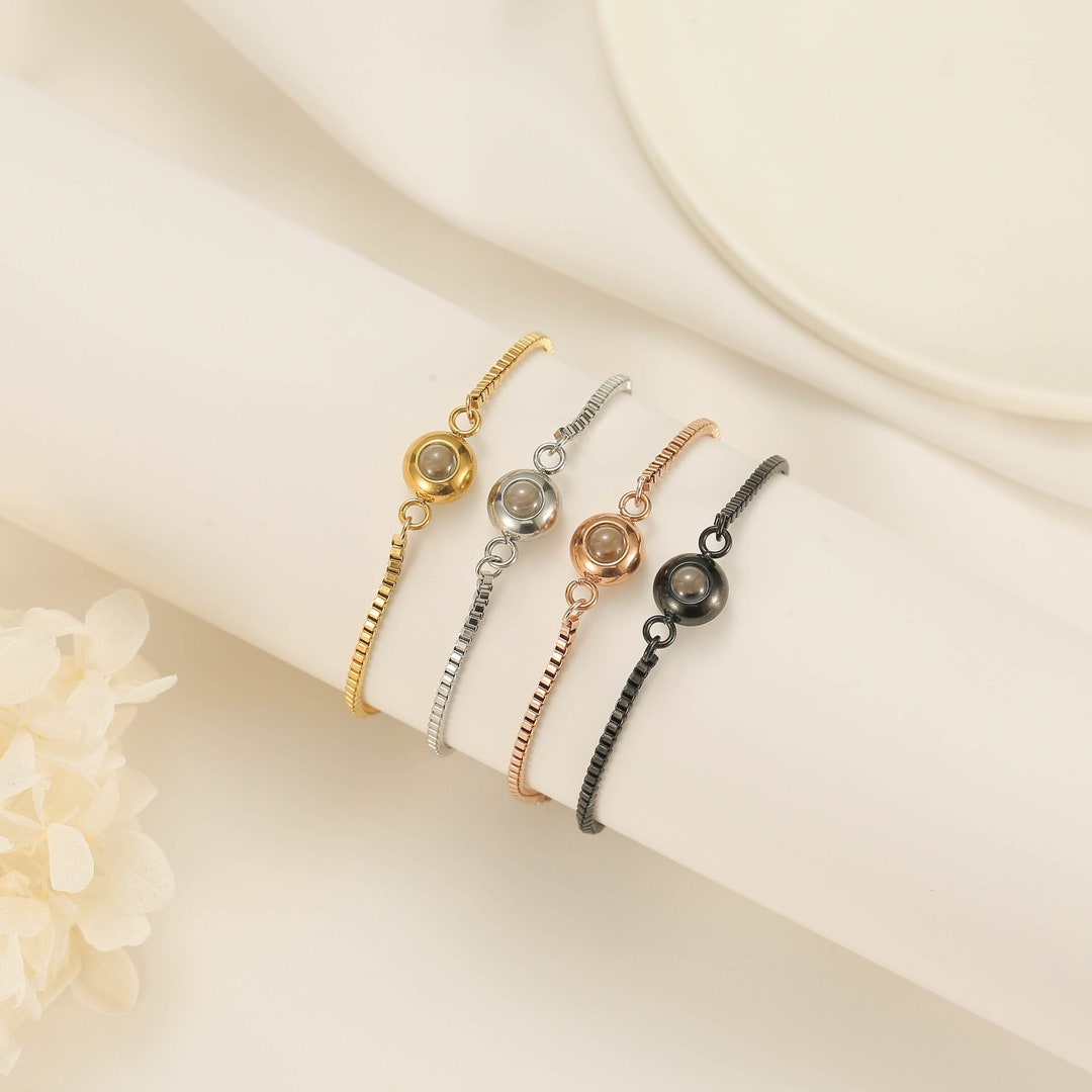 Projection Photo Box Chain Bracelet, Minimalist Simple Coueples ...