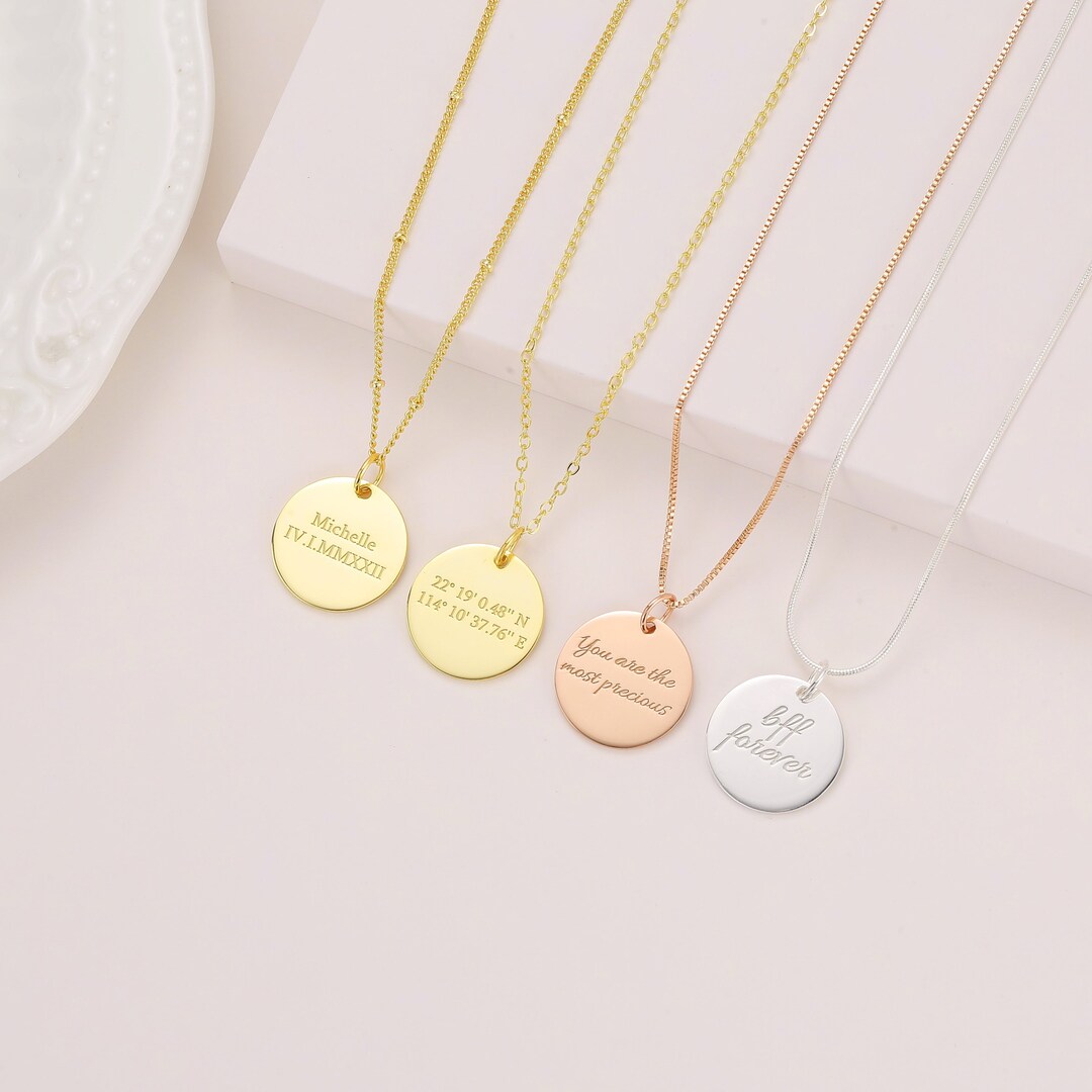 Personalized Engraved Necklace Custom Engraving Coin Pendant - Etsy