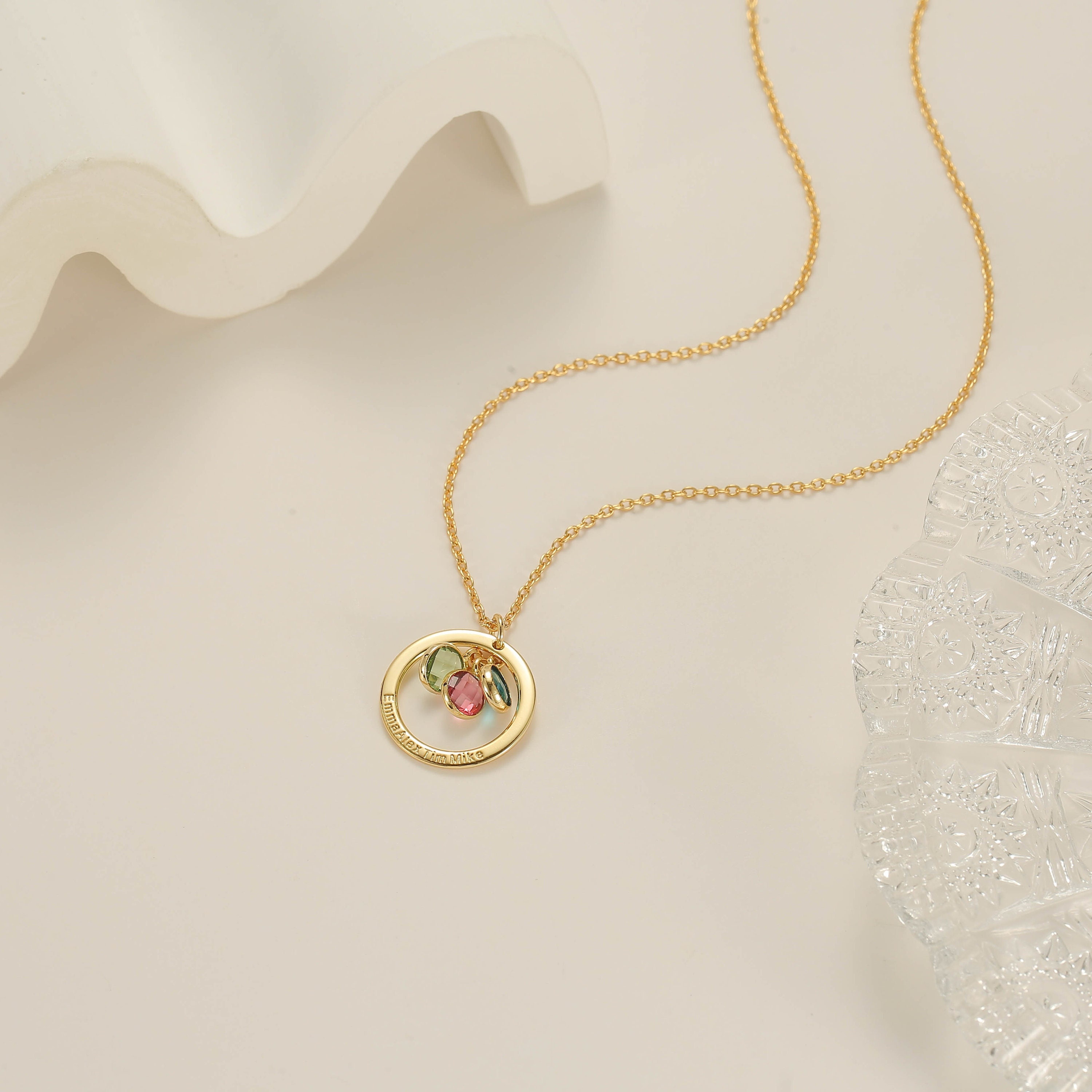 Engraved Circle Birthstone Necklace, Custom Handmade Personalized ...