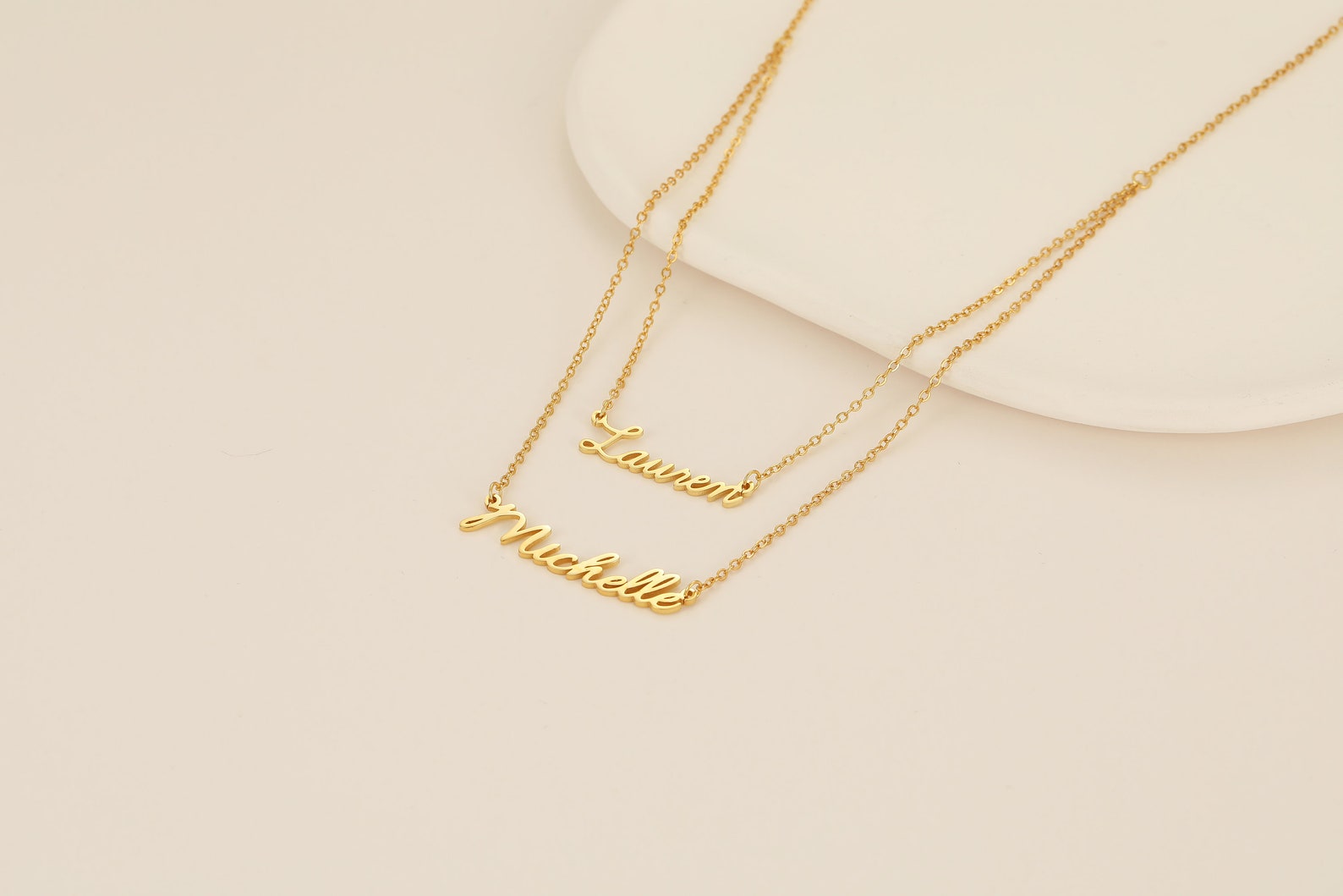 Layered Double Name Necklace, Custom 2 Nameplate Layer Necklace ...