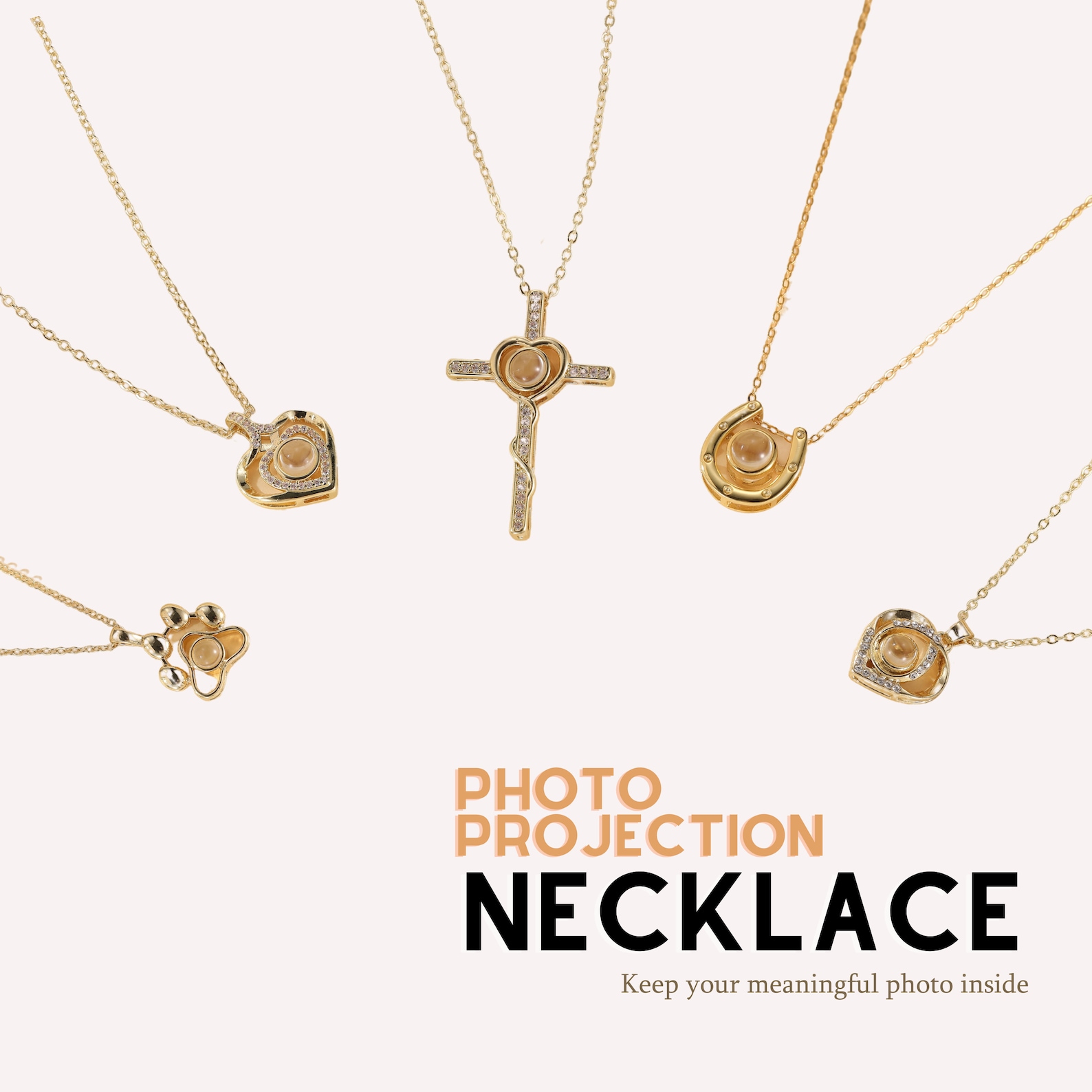 Projection Photo Necklace in Gold / Silver / Rose Gold, Minimalist ...