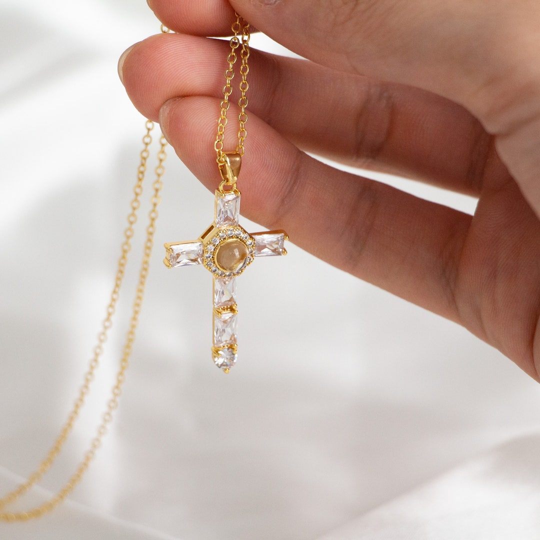 Cross Projection Necklace in Gold / Silver / Rose Gold, Personalized ...