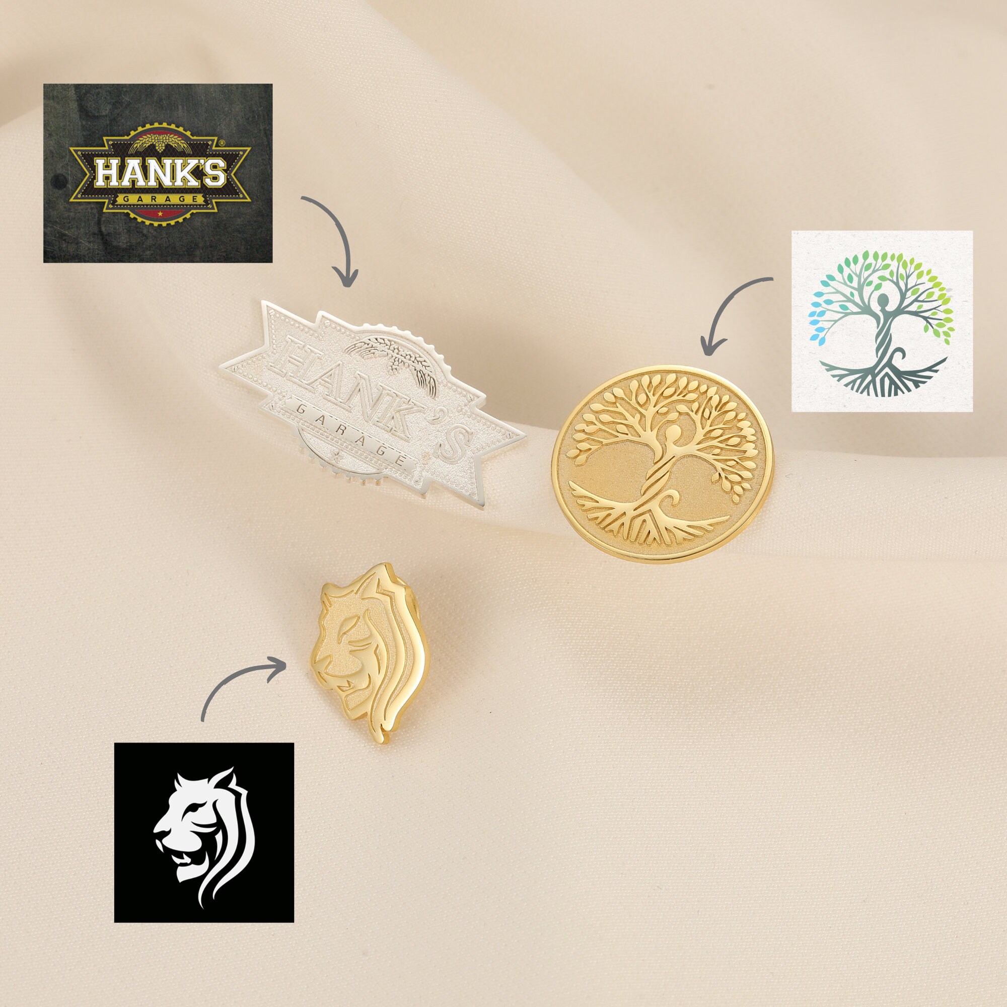 Custom Logo Brooch in Gold / Silver / Rose Gold Personalized Image ...