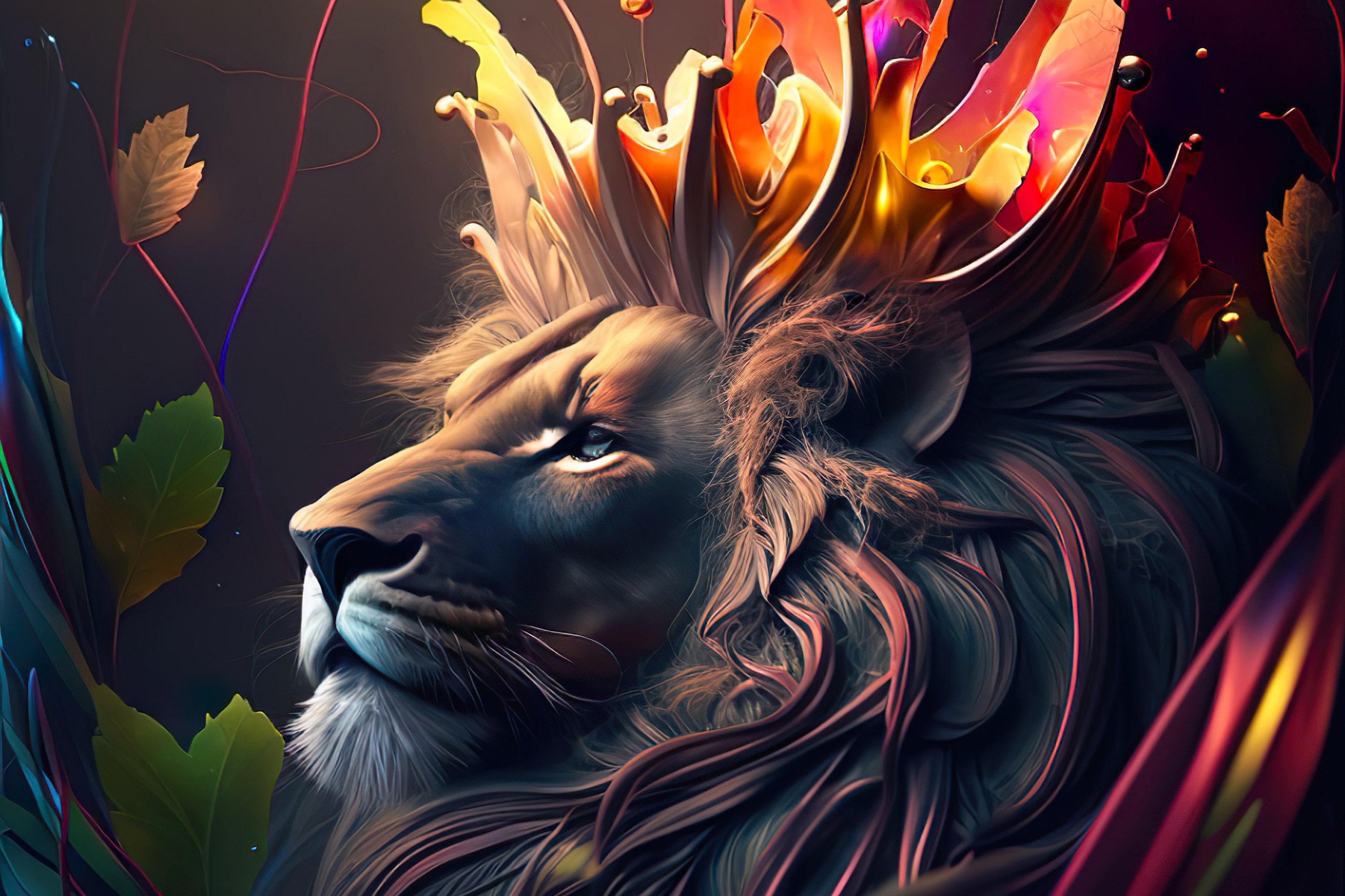 Neon Lion With Crown - Etsy