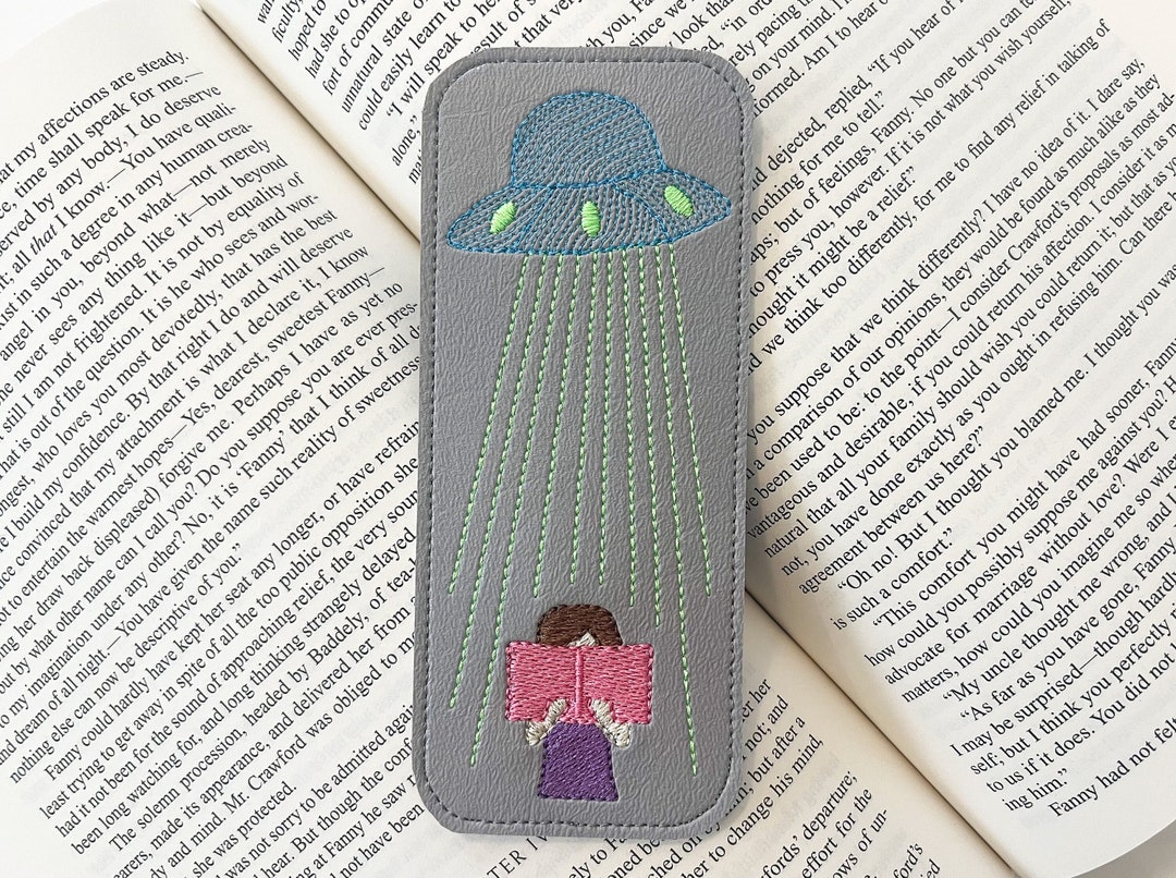 UFO Bookmark Alien Abduction Bookmark Embroidered Bookmark Faux Leather ...