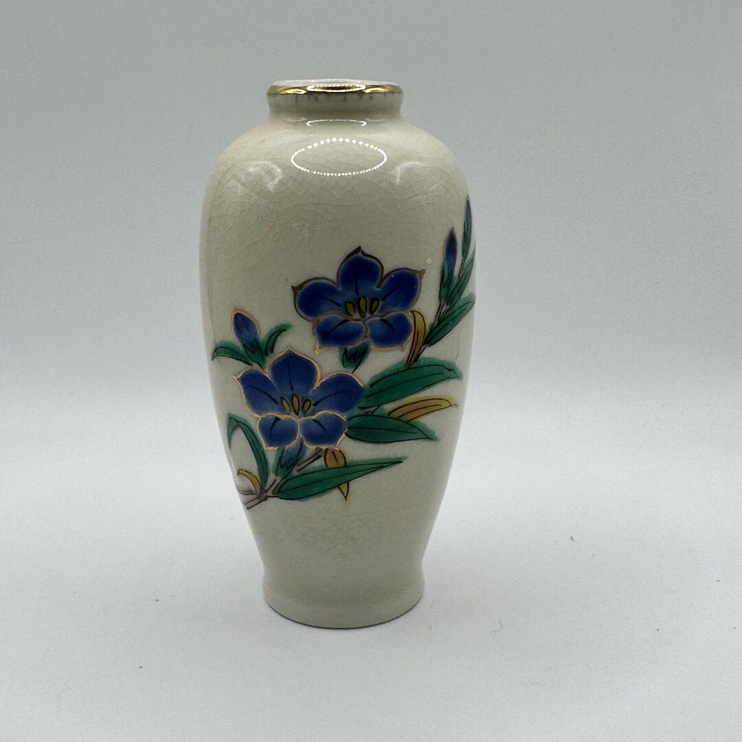 Homco Bud Vase, White, Gold Trim, Blue/purple Floral Design, Gift for ...