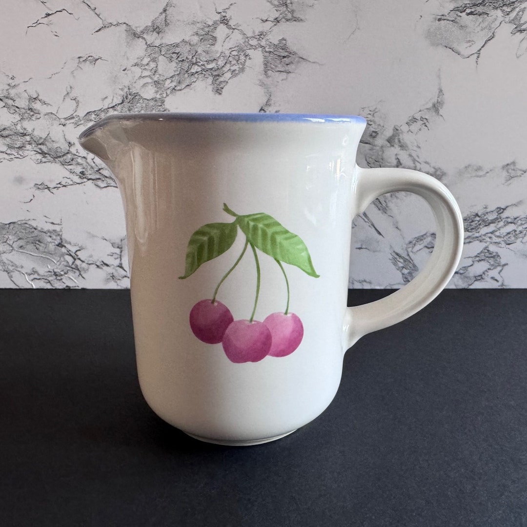 Pfaltzgraff Hopscotch Creamer White With Cherries and Blue Trim ...