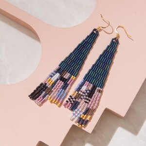 Kori | Japanese Seed Bead Fringe Earrings, Pastel Holographic Abstract ...