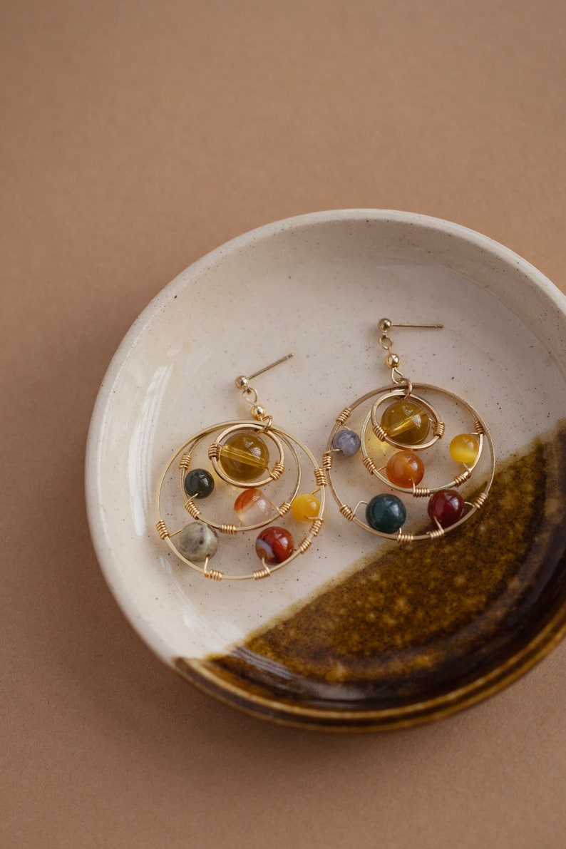 Solaris | Solar System Orbiting Planets Multi-gemstone Earrings, 14K ...