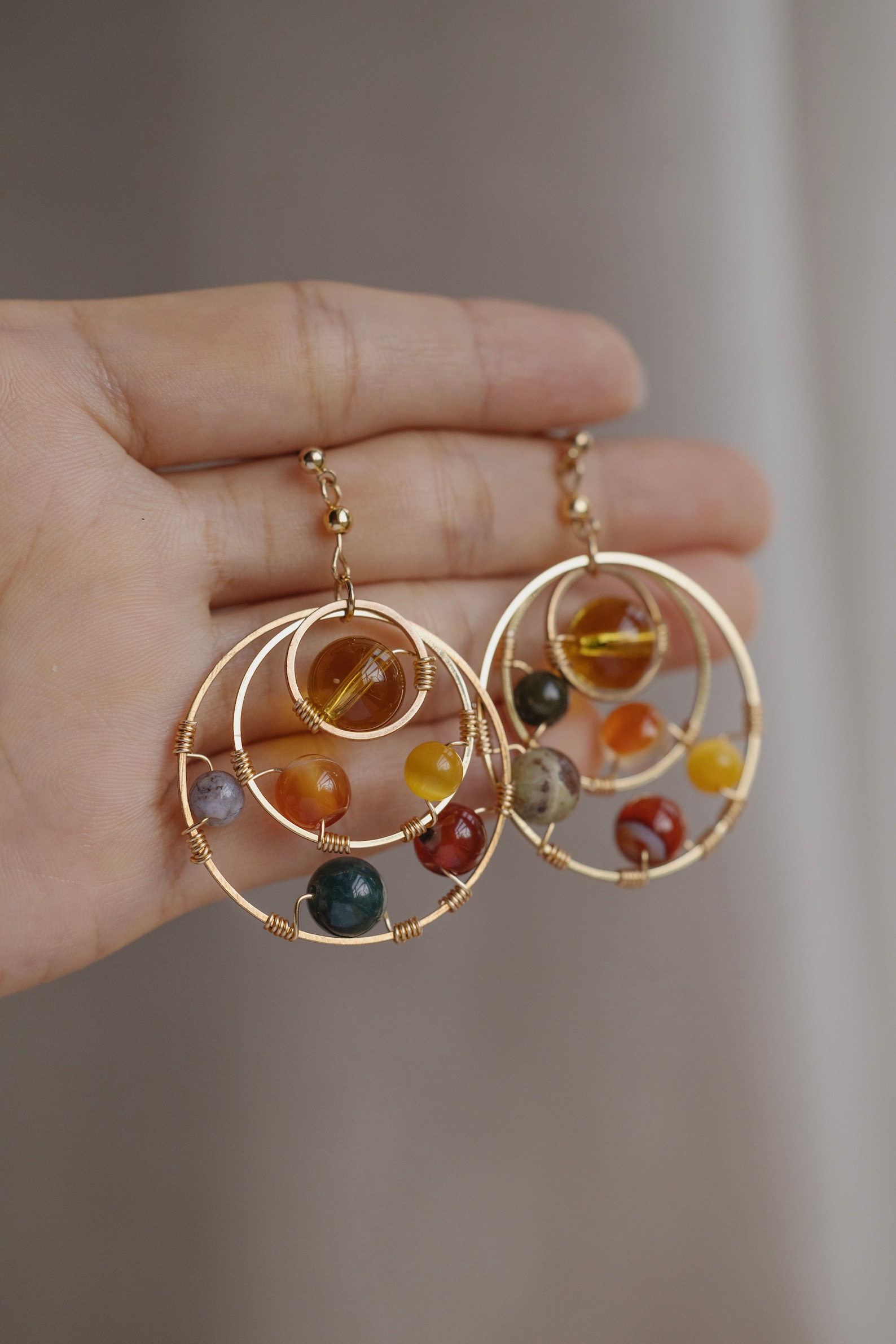 Solaris | Solar System Orbiting Planets Multi-gemstone Earrings, 14K ...