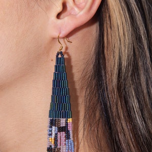 Kori | Japanese Seed Bead Fringe Earrings, Pastel Holographic Abstract ...
