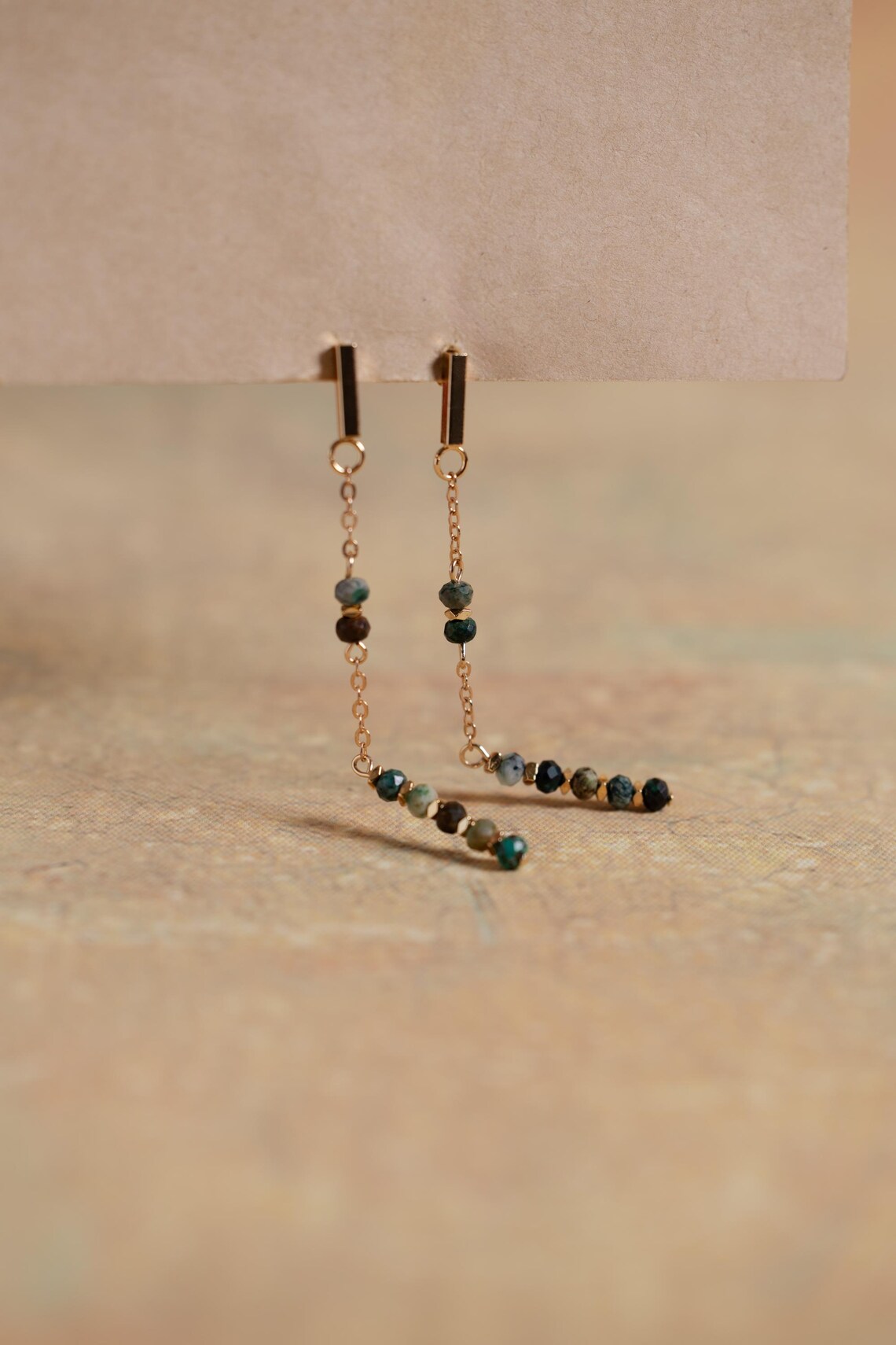 Raindrop | Azurite & African Turquoise Long Dangle Earrings, Dainty ...