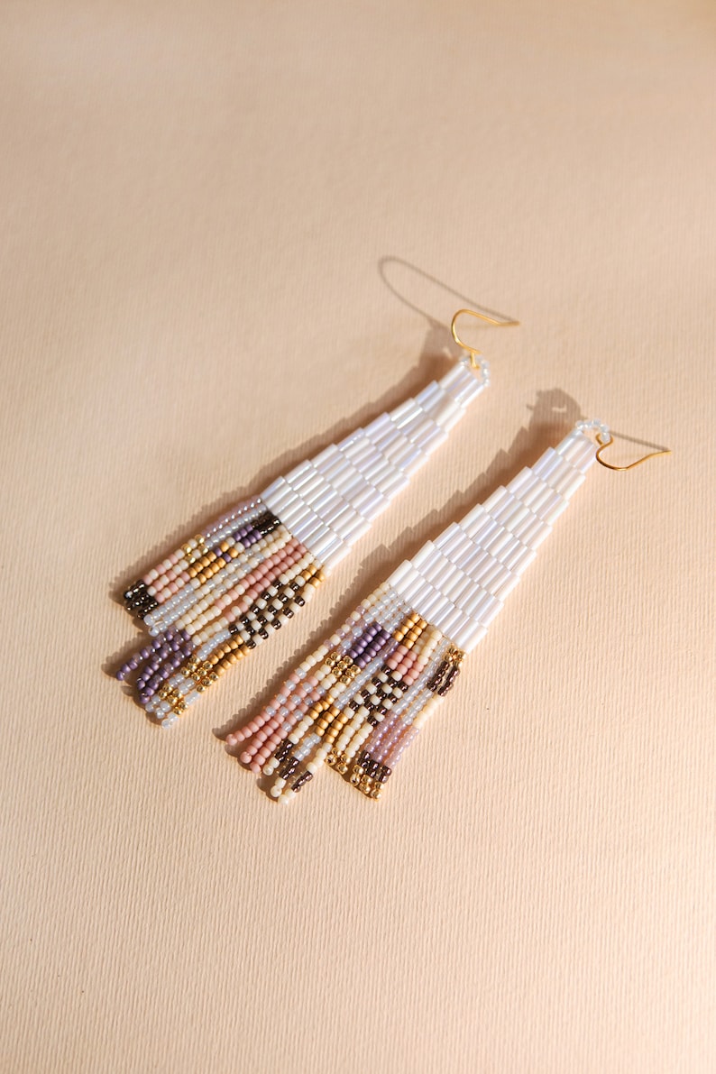 Kori Japanese Seed Bead Fringe Earrings Pastel Holographic - Etsy