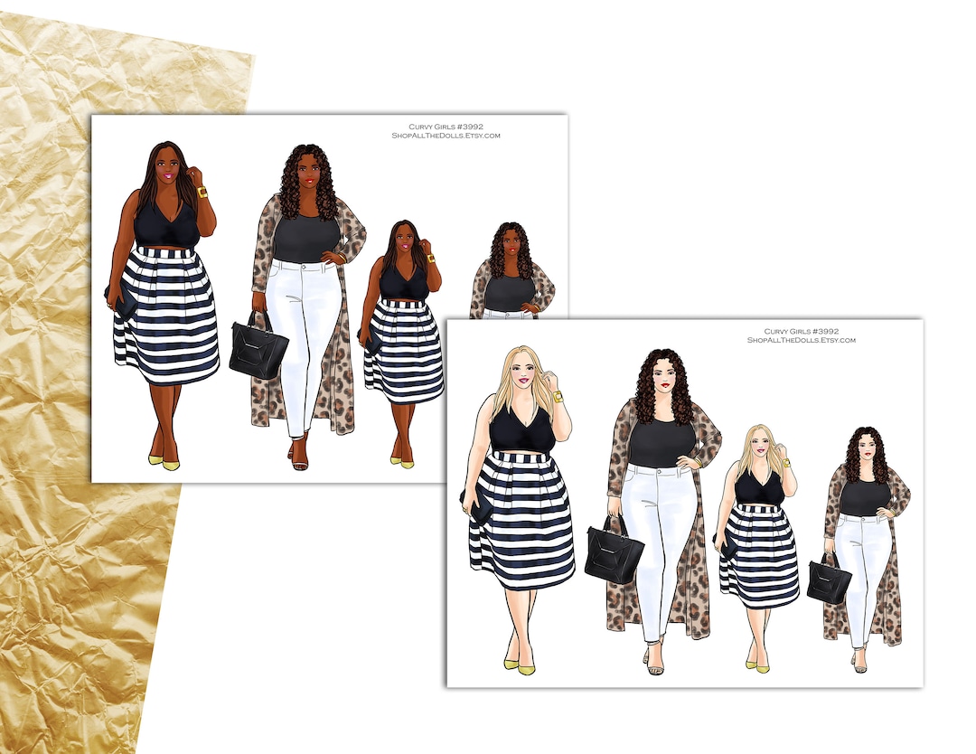 Curvy Ladies in Black and White - Black Girl Stickers - Planner Dolls ...