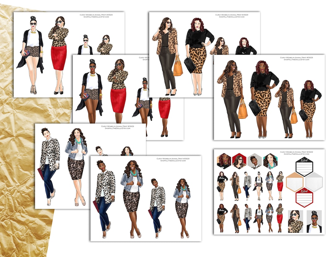 Curvy Woman Stickers - Plus Size Dolls - Animal Print - Black Girl ...