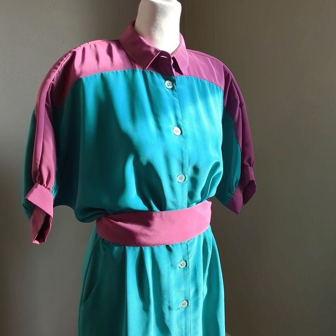 Vintage 80s Frances Henaghan Secretary Dress Midi Colorblock - Etsy