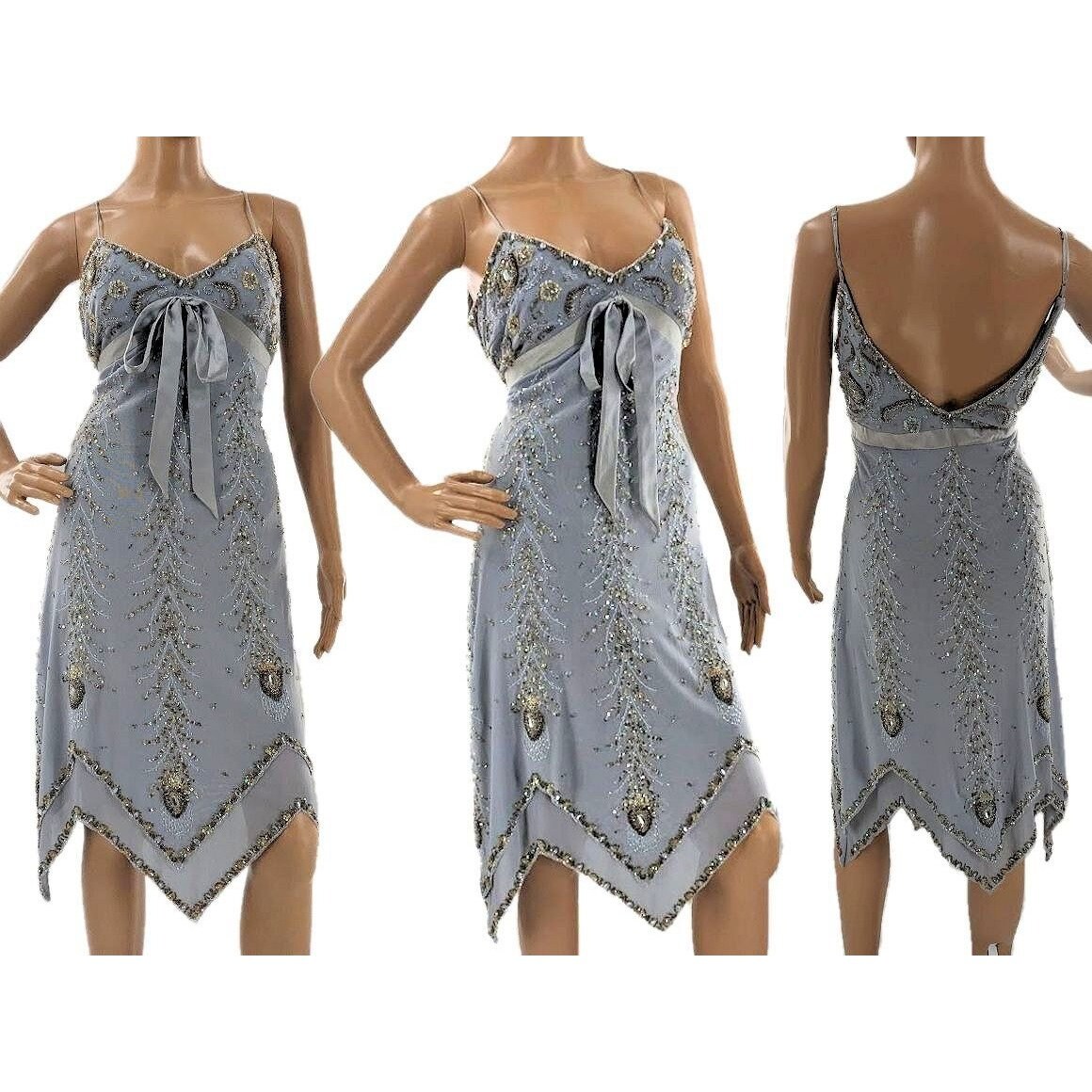Vintage Y2k Sue Wong Siren Dress Gray Mesh Beaded Sequins Fairycore ...