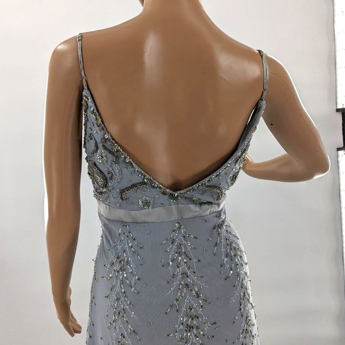 Vintage Y2k Sue Wong Siren Dress Gray Mesh Beaded Sequins Fairycore ...