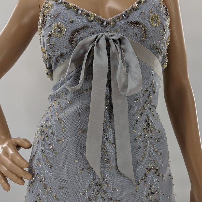 Vintage Y2k Sue Wong Siren Dress Gray Mesh Beaded Sequins Fairycore ...